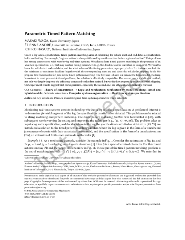 (PDF) Parametric Timed Pattern Matching