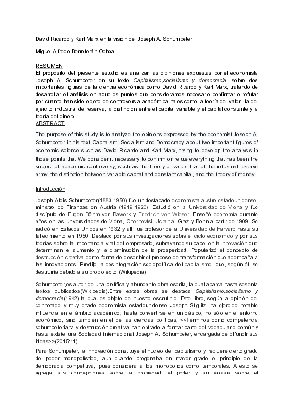 (PDF) David Ricardo y Karl Marx en la vision de Schumpeter