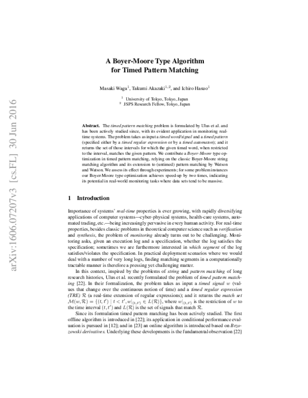(PDF) A Boyer-Moore Type Algorithm for Timed Pattern Matching | 正樹 和賀 ...