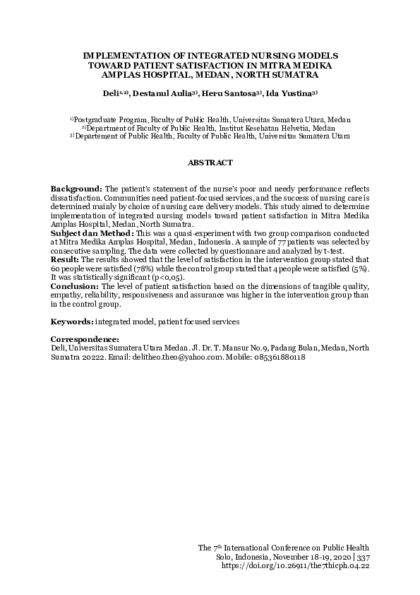 (PDF) Implementation of Integrated Nursing Models toward Patient ...