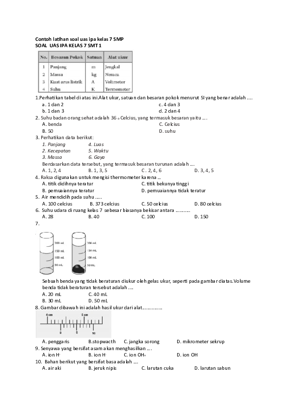 (DOC) SOAL UAS IPA KELAS 7 SMT 1