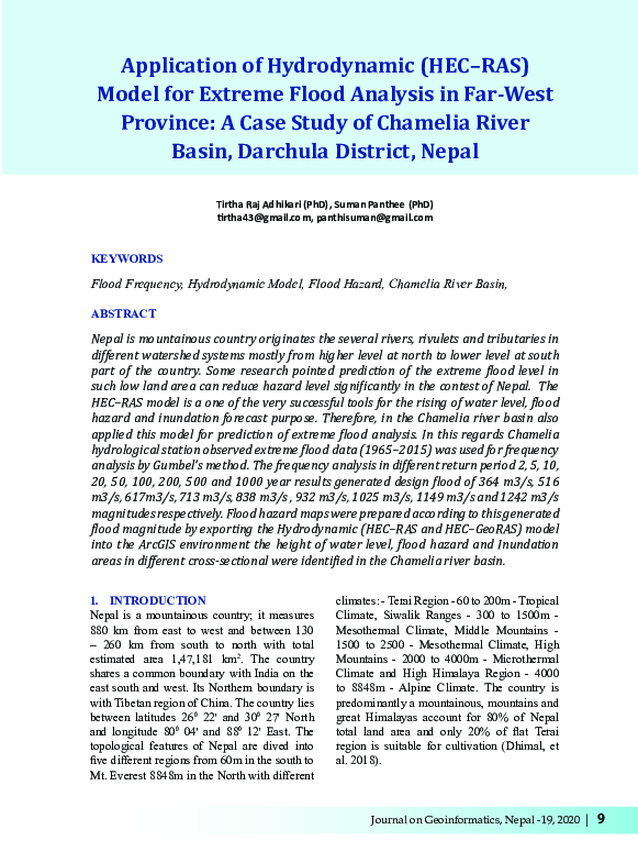 (PDF) Application of Hydrodynamic (HEC–RAS) Model for Extreme Flood Analysis in Far-West ...