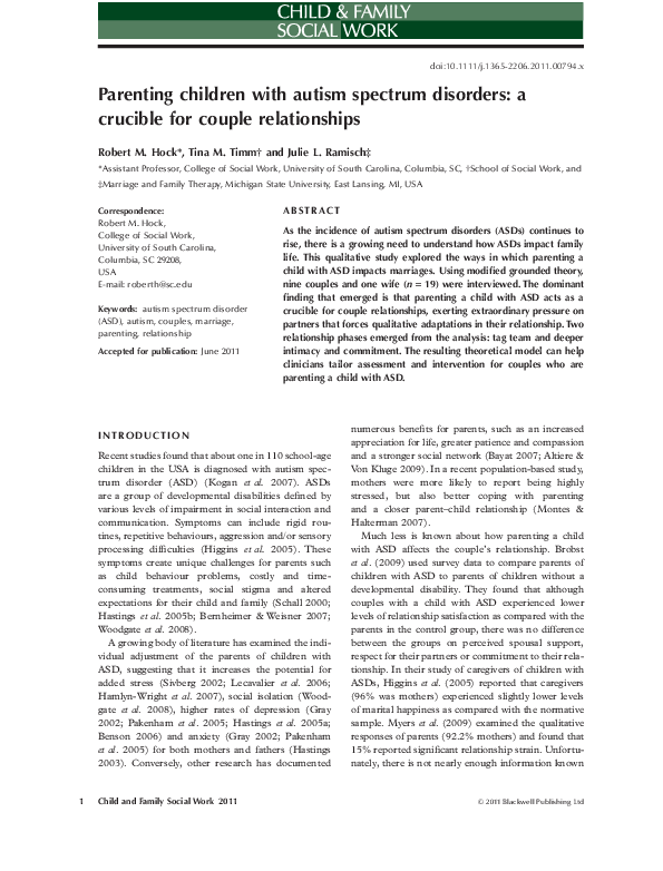 (PDF) Parenting children with autism spectrum disorders: a crucible for ...