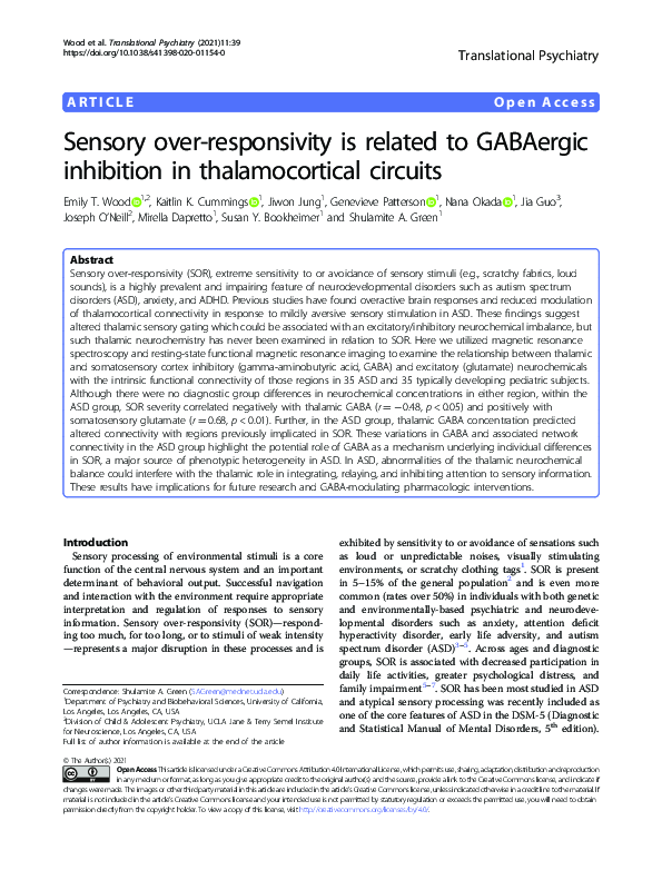 (PDF) Sensory over-responsivity is related to GABAergic inhibition in ...