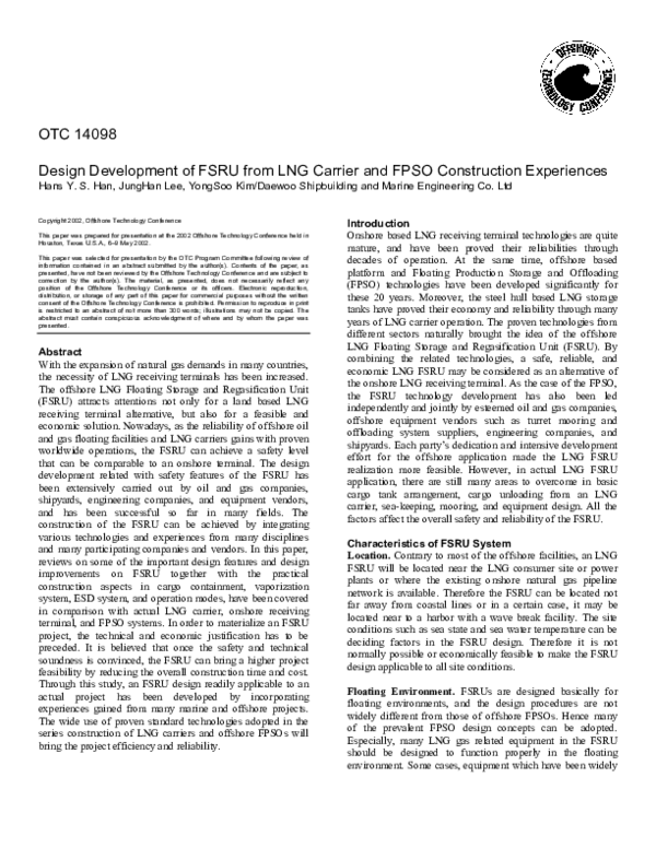 (PDF) Design Development of FSRU from LNG Carrier and FPSO Construction ...