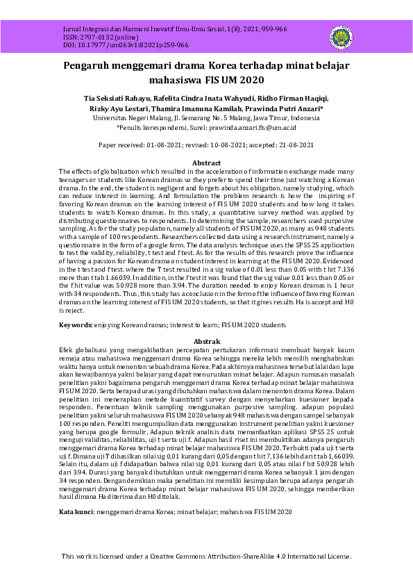 (PDF) Pengaruh menggemari drama Korea terhadap minat belajar mahasiswa ...