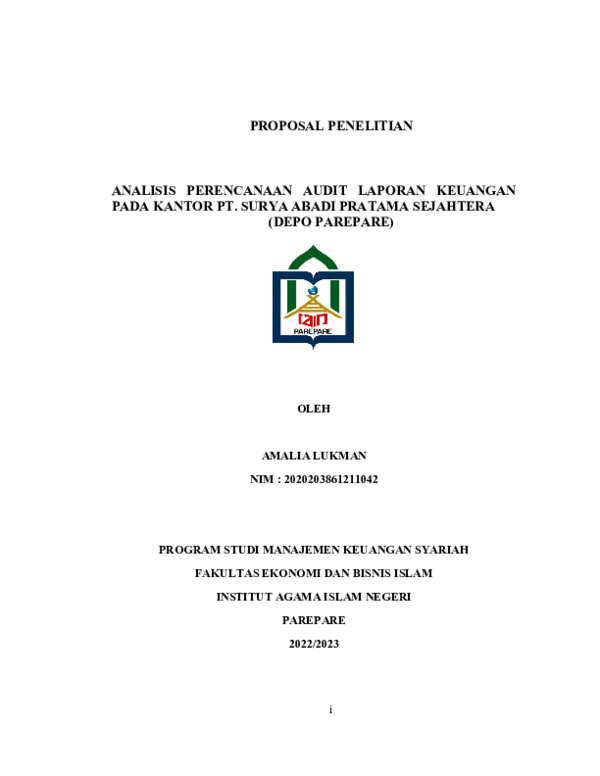 (DOC) PROPOSAL ANALISIS PERENCANAAN AUDIT LAPORAN KEUANGAN PADA KANTOR