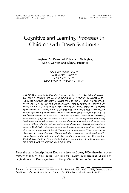 (PDF) Cognitive and learning processes in children with Down syndrome