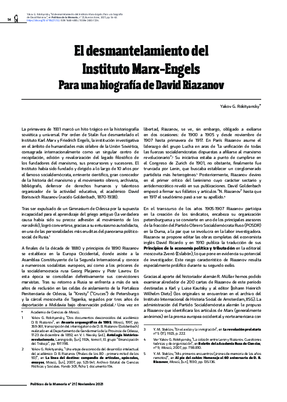 (PDF) Yakov G. Rokityansky, El desmantelamiento del Instituto Marx ...