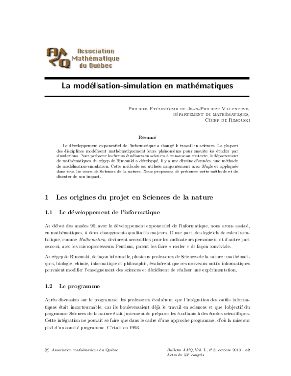 (PDF) La modélisation-simulation en mathématiques