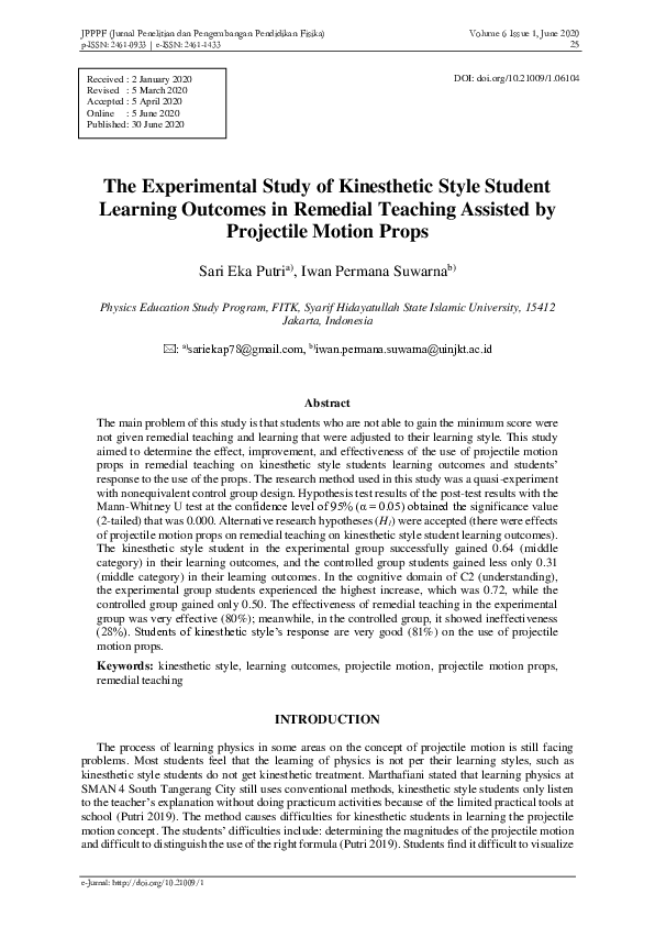(PDF) The Experimental Study of Kinesthetic Style Student Learning ...