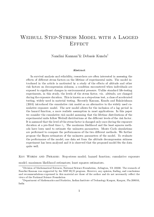 (PDF) Weibull Step-Stress Model with a Lagged Effect | Nandini Kannan - Academia.edu