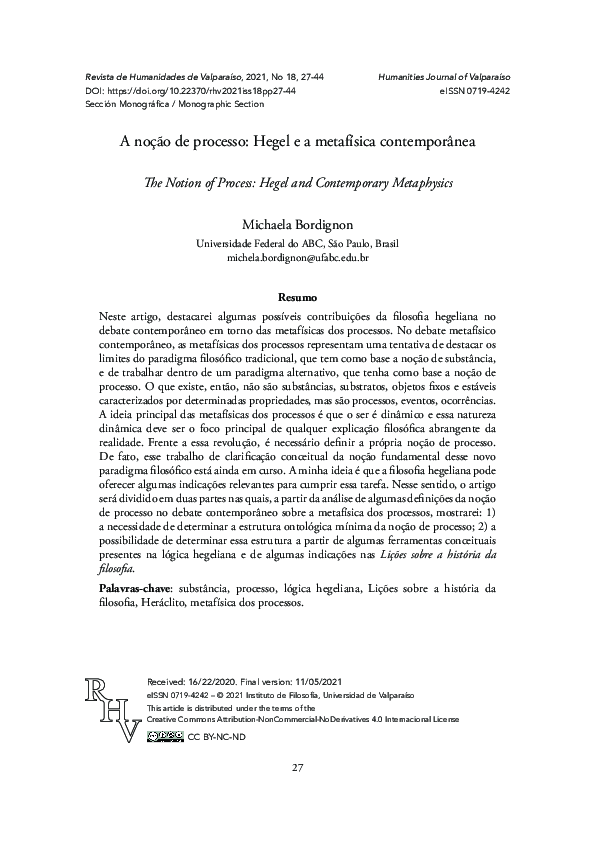(PDF) The Notion of Process: Hegel and Contemporary Metaphysics