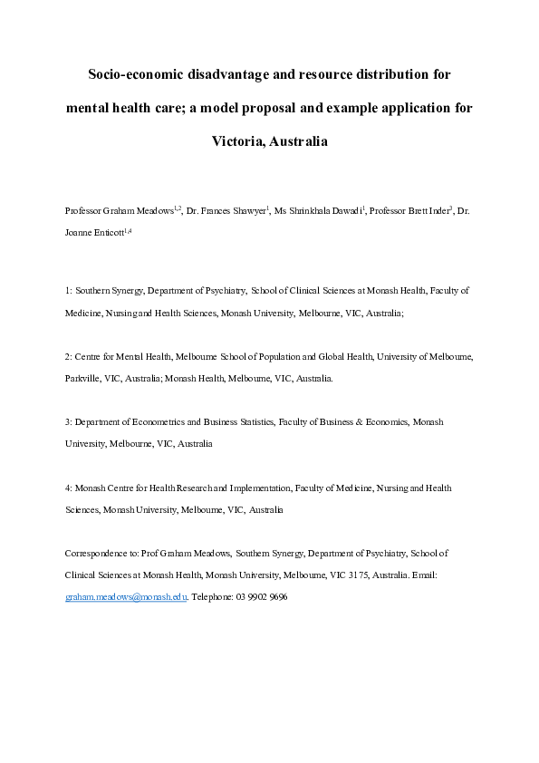 (PDF) Socio-economic disadvantage and resource distribution for mental ...