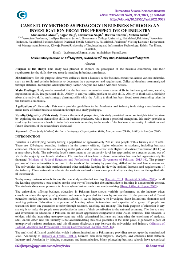 (PDF) Case Study Method as Pedagogy in Business Schools: An Investigation from the Perspective ...