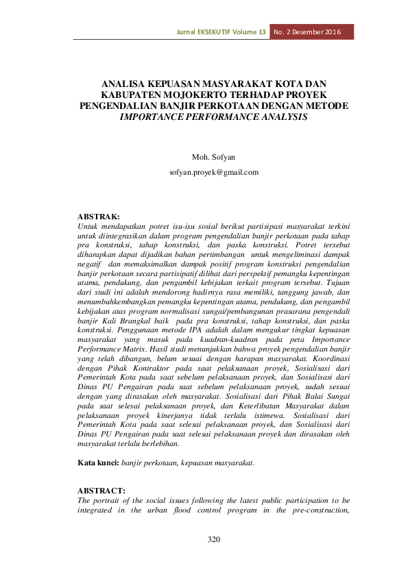 (PDF) Analisa Kepuasan Masyarakat Kota Dan Kabupaten Mojokerto Terhadap Proyek Pengendalian ...