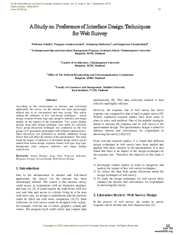 (PDF) A Study on Preference of Interface Design Techniques for Web Survey (PDF) A Study on Preference of Interface Design Techniques for Web Survey