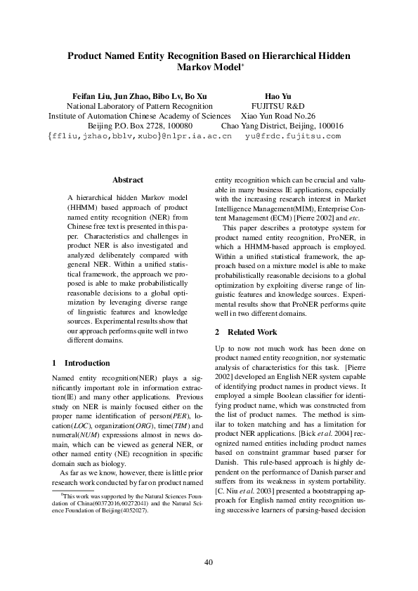 (PDF) Product Named Entity Recognition Based on Hierarchical Hidden ...