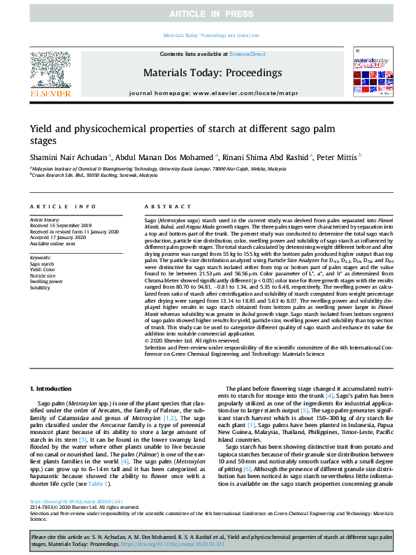 (PDF) Yield and physicochemical properties of starch at different sago ...