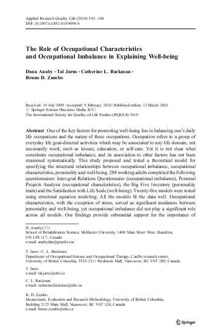 (PDF) The Role of Occupational Characteristics and Occupational ...