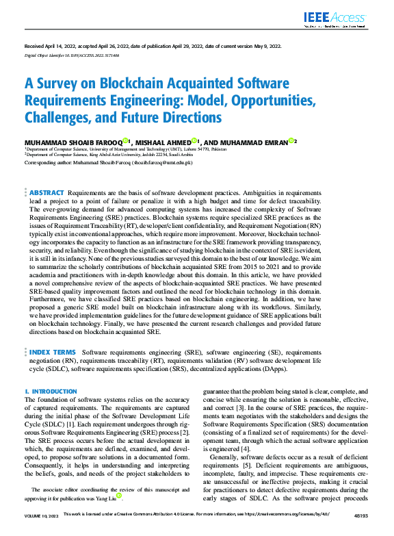 (PDF) A Survey on Blockchain Acquainted Software Requirements Engineering: Model, Opportunities ...