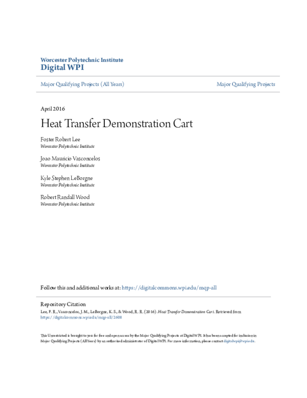 (PDF) Heat Transfer Demonstration Cart
