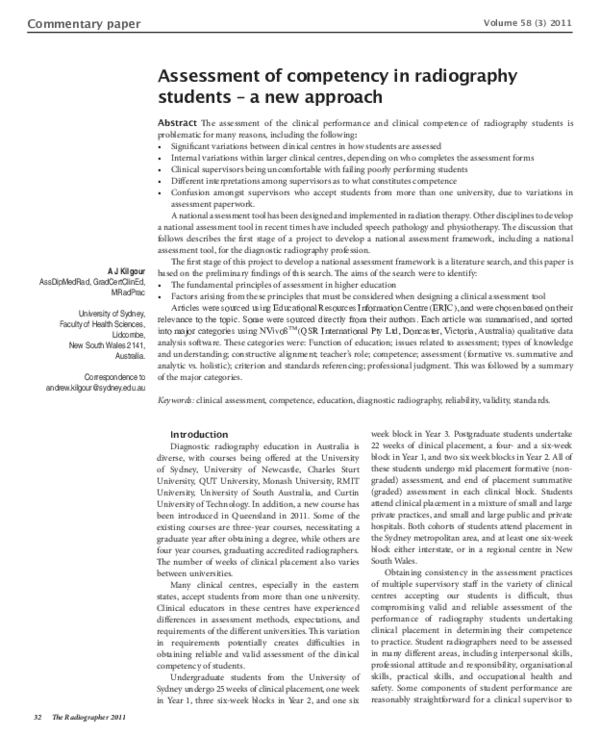 (PDF) Assessment of competency in radiography students - a new approach