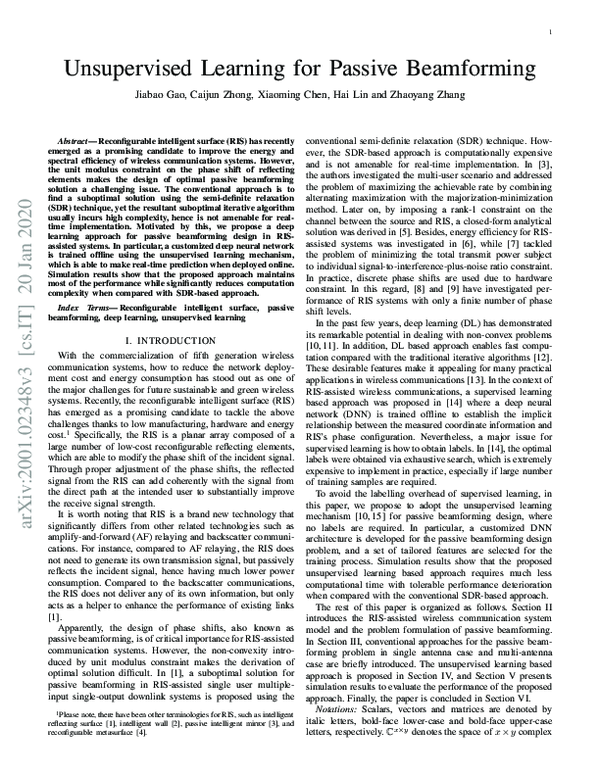 (PDF) Unsupervised Learning for Passive Beamforming