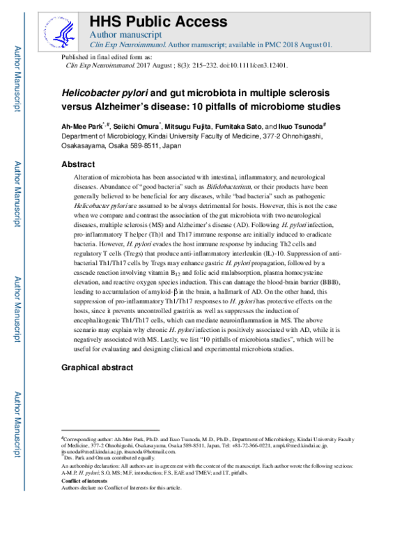 (PDF) Helicobacter pyloriand gut microbiota in multiple sclerosis versus Alzheimer's disease: 10 ...