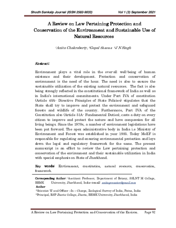 (PDF) A Review on Law Pertaining Protection and Conservation of the ...