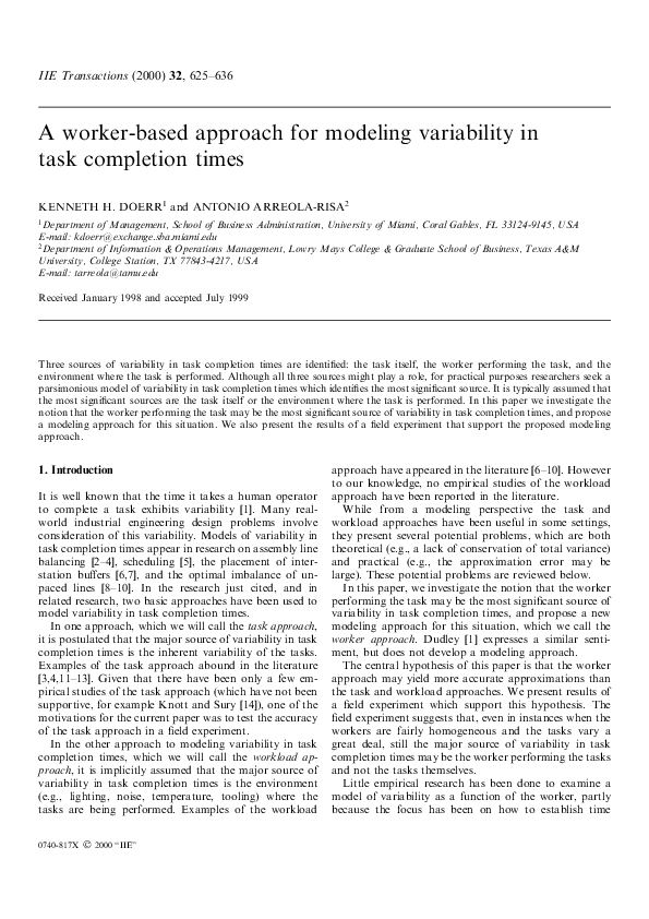 (PDF) A worker-based approach for modeling variability in task completion times