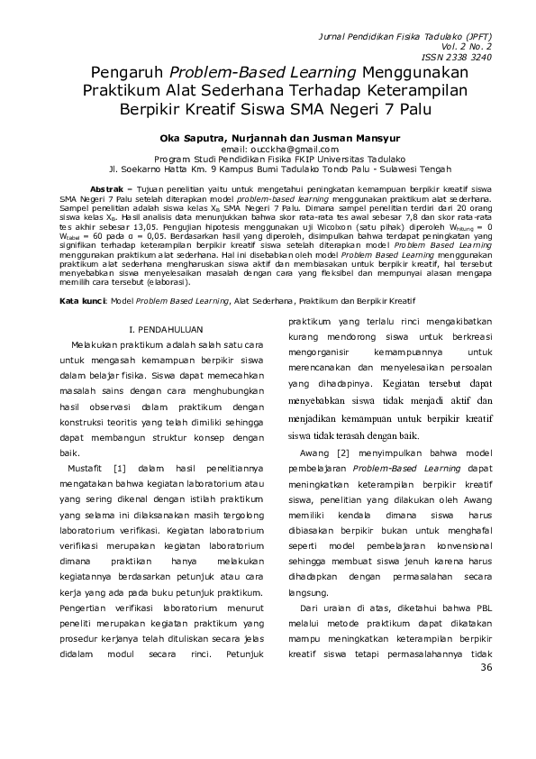 (PDF) Pengaruh Problem-Based Learning Menggunakan Praktikum Alat Sederhana Terhadap Keterampilan ...