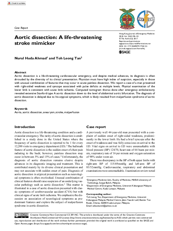 (PDF) Aortic dissection: A life-threatening stroke mimicker | huda ...
