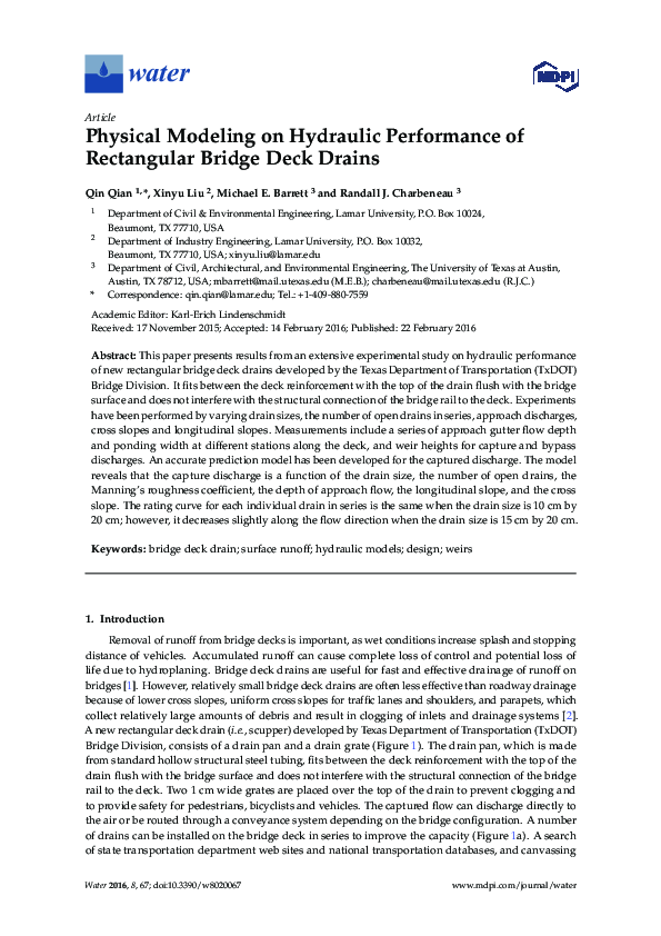 (PDF) Hydraulic Performance of Bridge Deck Drains