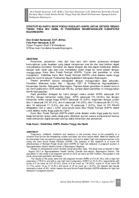 (PDF) Efektivitas Kartu Skor Poedji Rochjati (KSPR) Untuk Deteksi ...