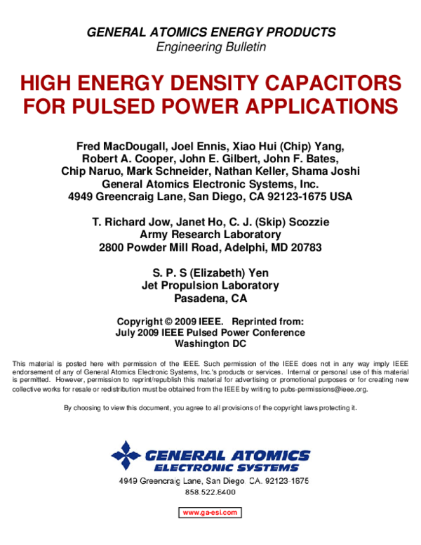 (PDF) High energy density capacitors for pulsed power applications
