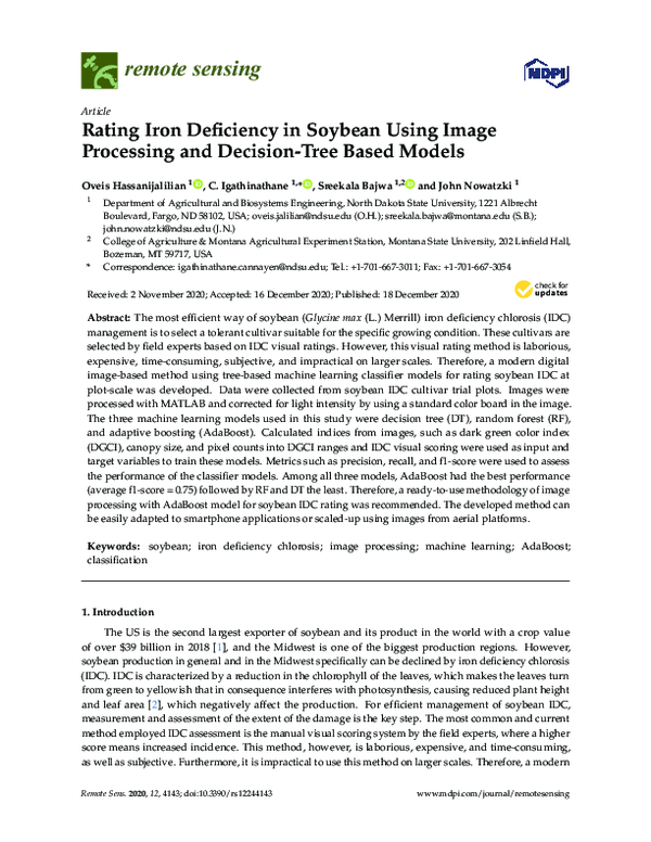 (PDF) Rating Iron Deficiency in Soybean Using Image Processing and Decision-Tree Based Models