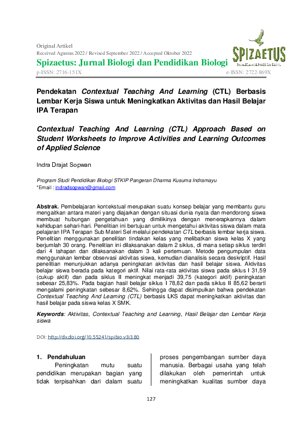 (PDF) Pendekatan Contextual Teaching and Learning (CTL) Berbasis Lembar Kerja Siswa untuk ...