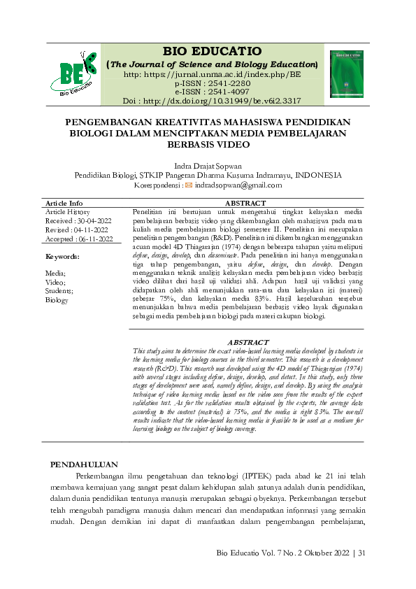 (PDF) Pengembangan Kreativitas Mahasiswa Pendidikan Biologi Dalam Menciptakan Media Pembelajaran ...
