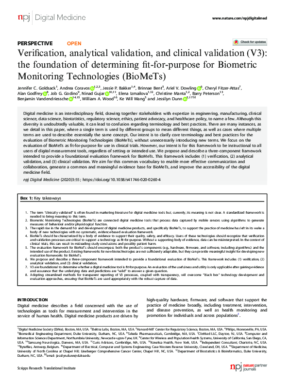 (PDF) Verification, analytical validation, and clinical validation (V3 ...