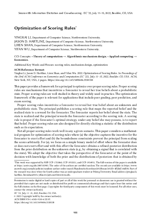 (PDF) Optimization of Scoring Rules