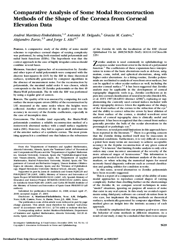 Pdf Comparative Analysis Of Some Modal Reconstruction Methods Of The Shape Of The Cornea From