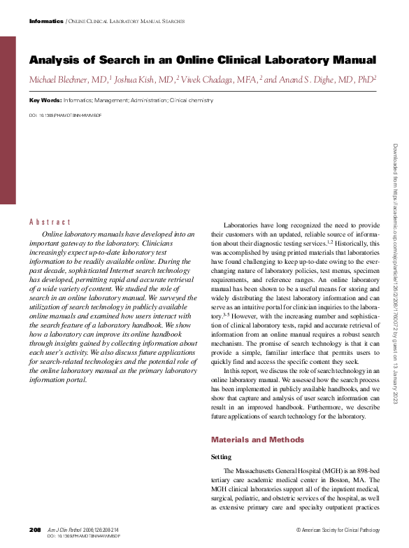 (PDF) Analysis of Search in an Online Clinical Laboratory Manual