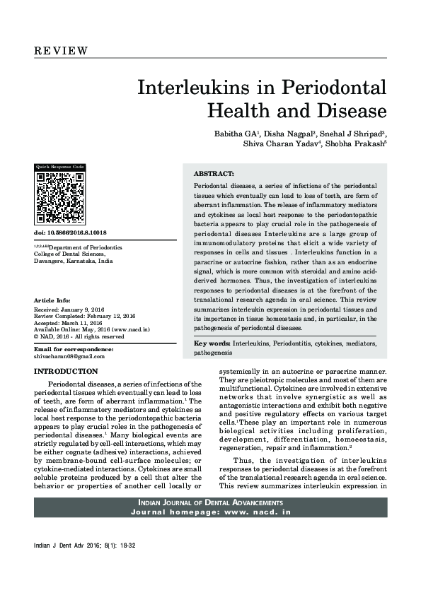 (PDF) Interleukins in Periodontal Health and Disease