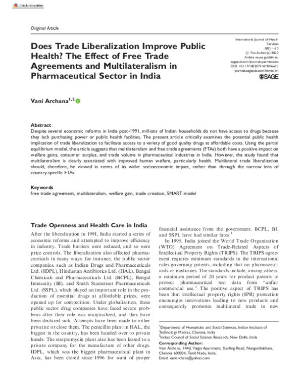 (PDF) Does Trade Liberalization Improve Public Health? The Effect of ...