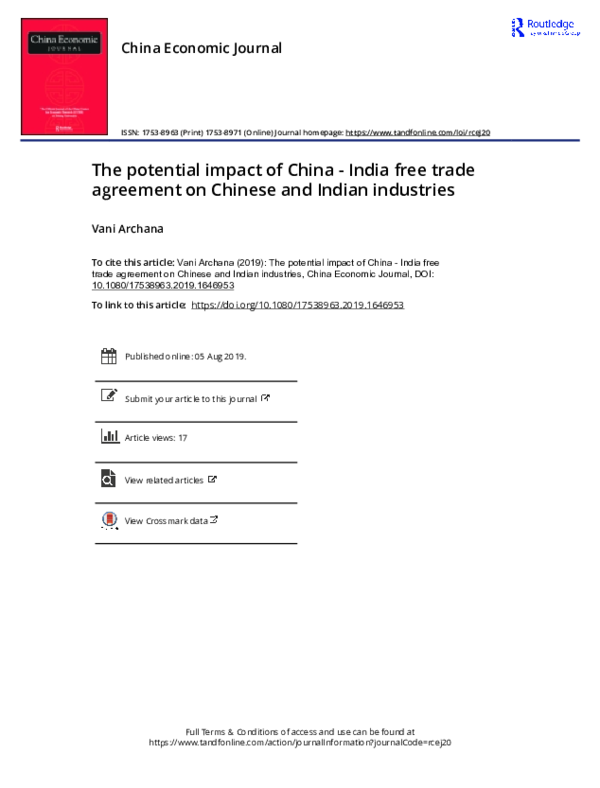 (PDF) The potential impact of China - India free trade agreement on ...