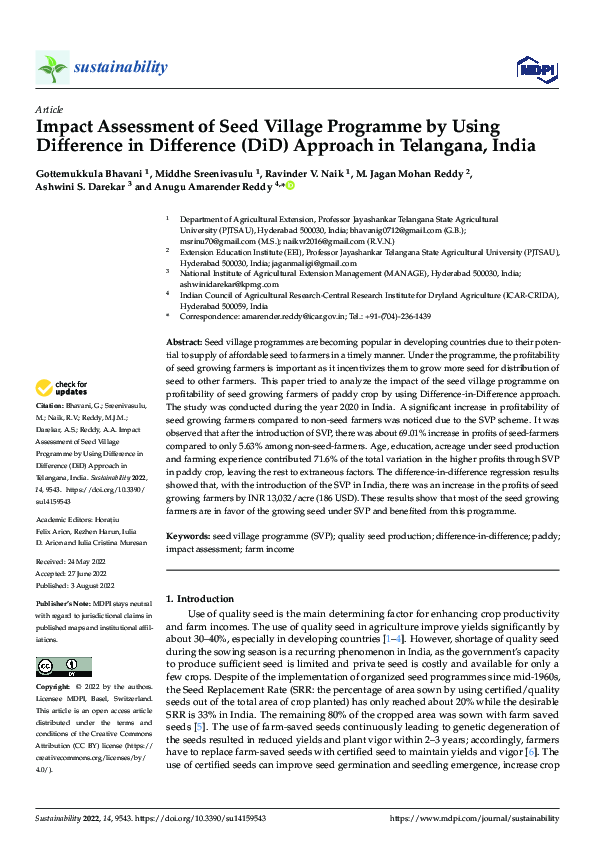 (PDF) Impact Assessment of Seed Village Programme by Using Difference in Difference (DiD ...