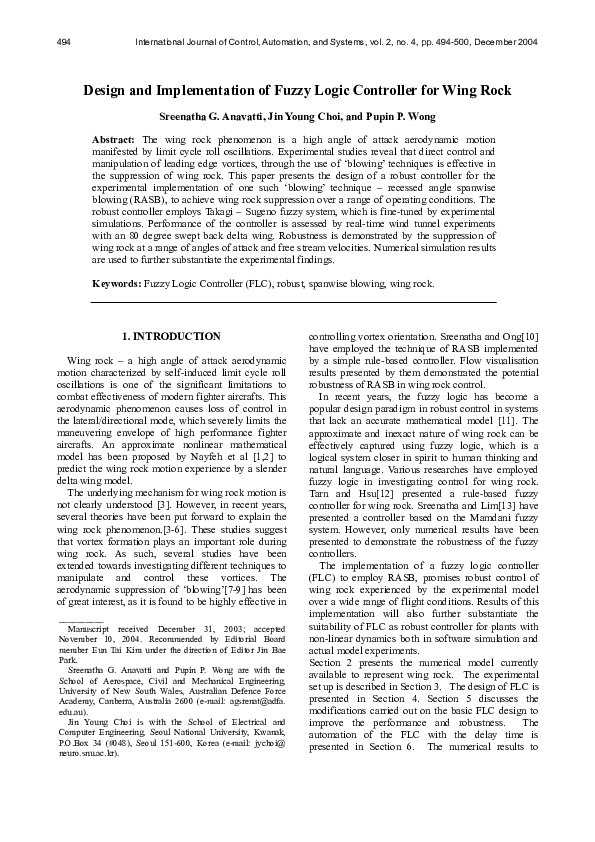 (PDF) Design and Implementation of Fuzzy Logic Controller for Wing Rock