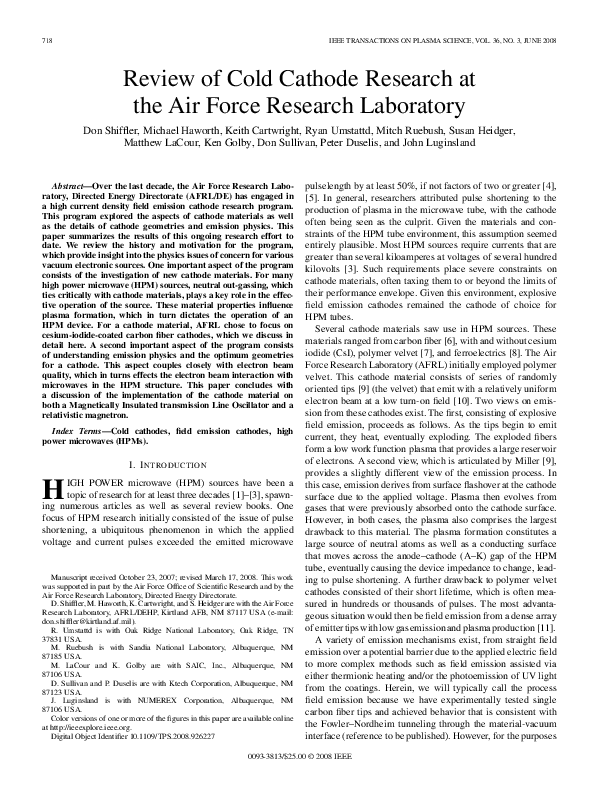 (PDF) Review of Cold Cathode Research at the Air Force Research Laboratory