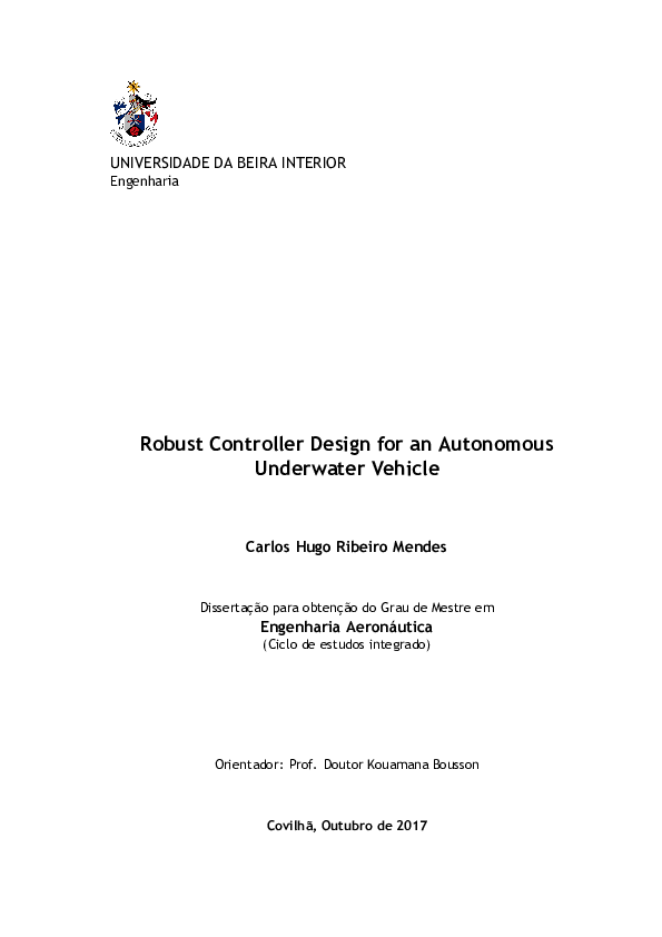 Pdf Robust Controller Design For An Autonomous Underwater Vehicle